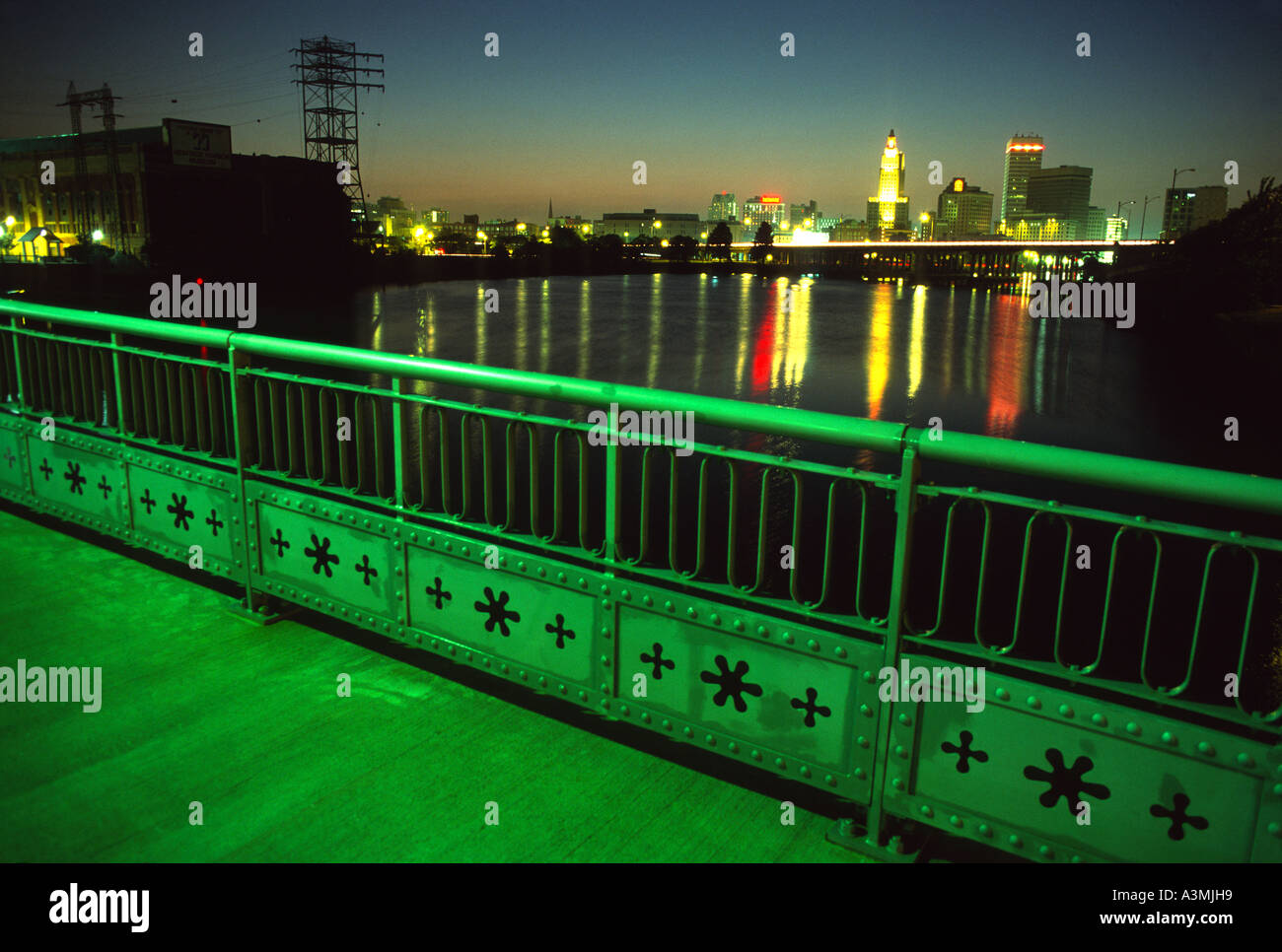 Downtown Providence at Night from Point Street Bridge Stock Photo - Alamy