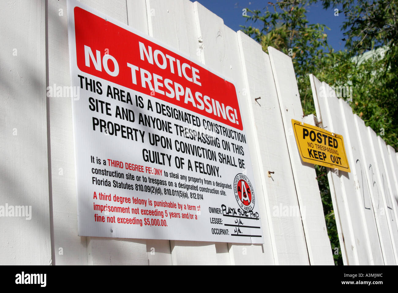 Miami Beach Florida,sign,no trespassing,under new construction site ...