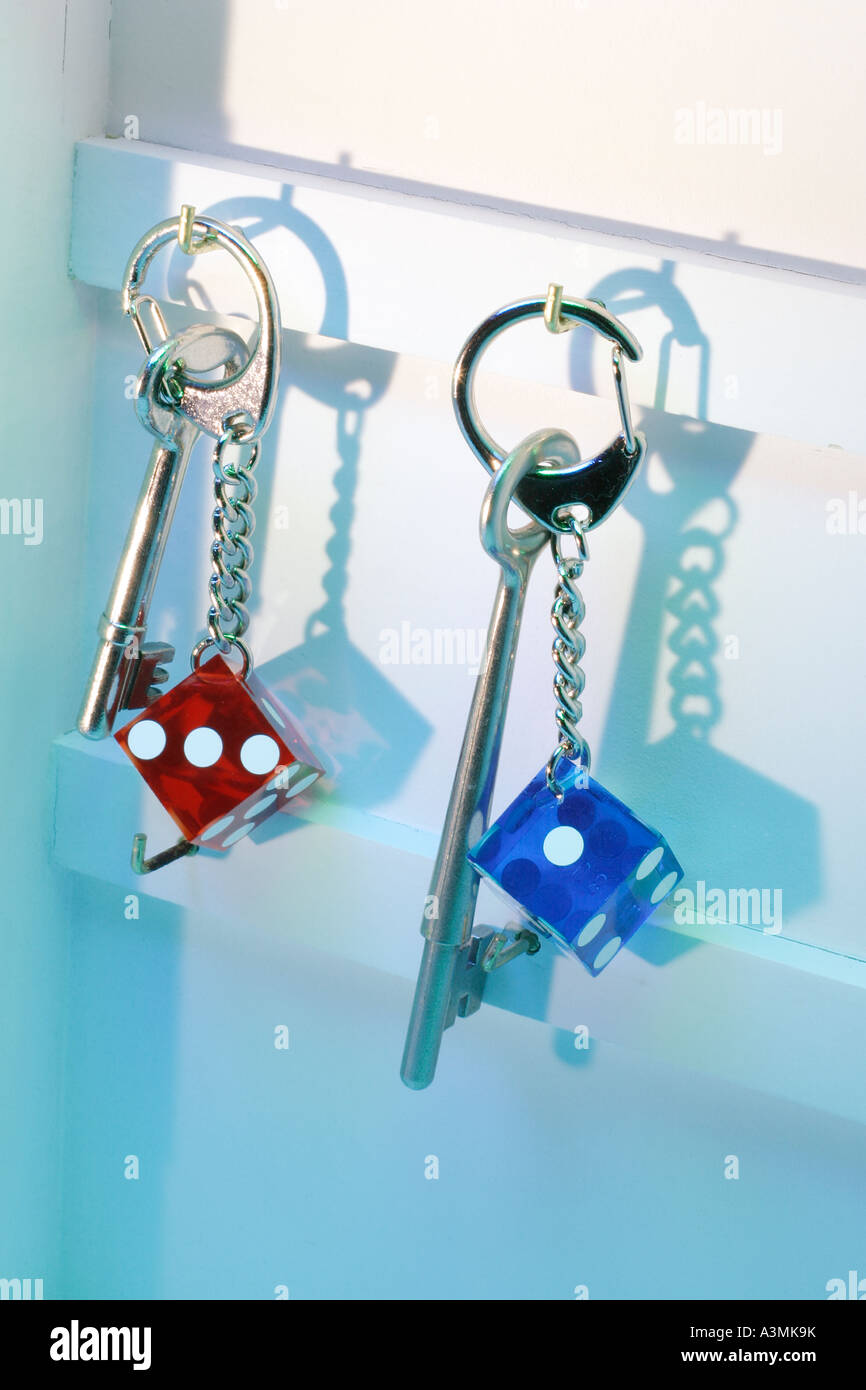 Keys with Dice Key Rings Stock Photo - Alamy