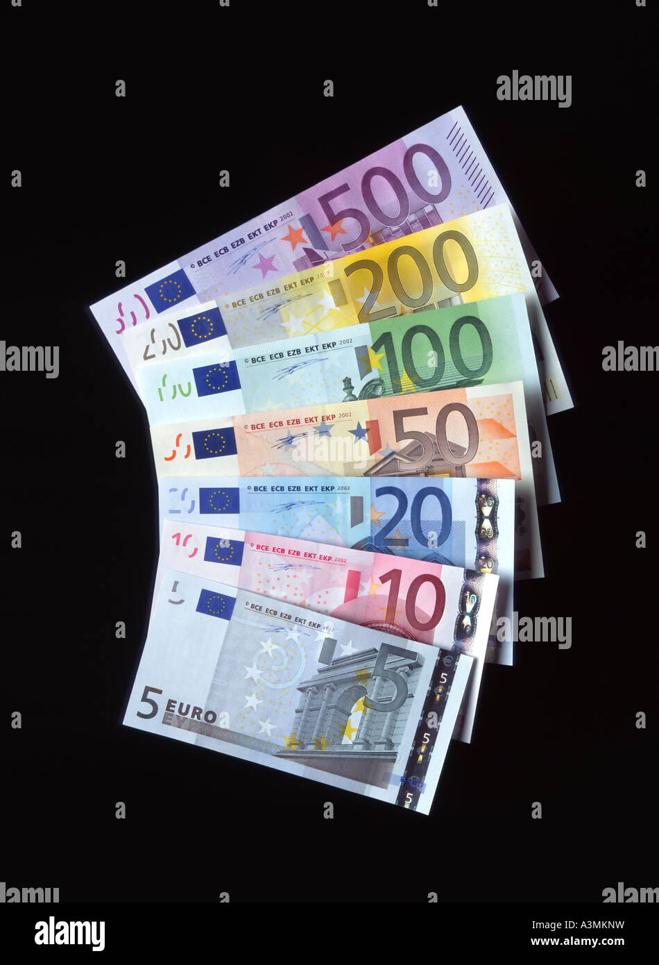 THE 7 DIFFERENT EURO BANKNOTES Stock Photo - Alamy