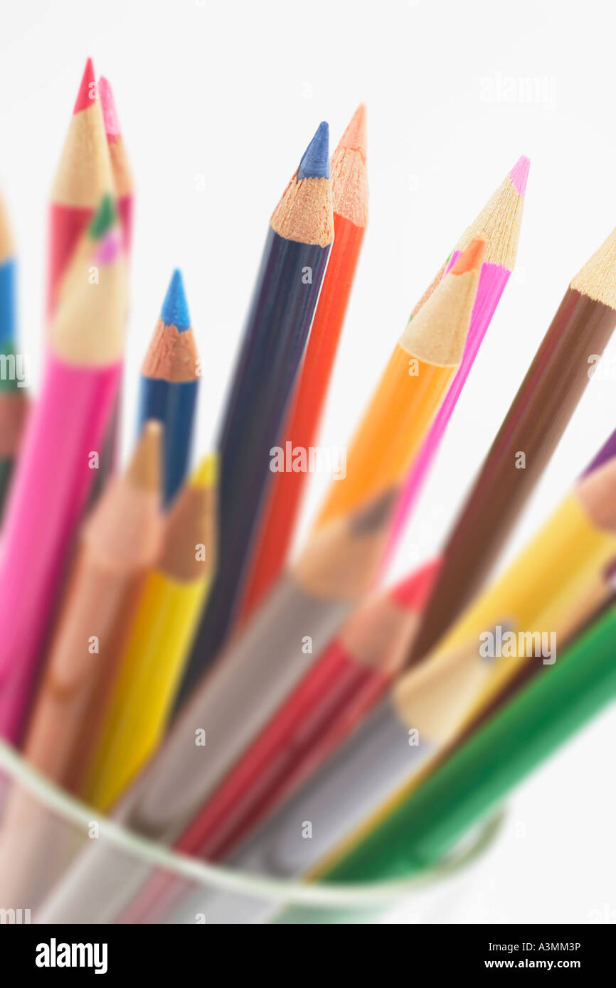 Colour Pencils in Plastic Cup Stock Photo - Alamy