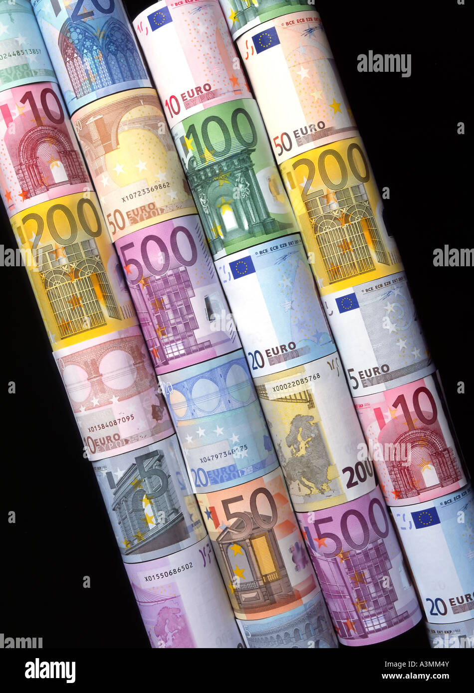 ROLLS WITH EURO BANKNOTES Stock Photo - Alamy