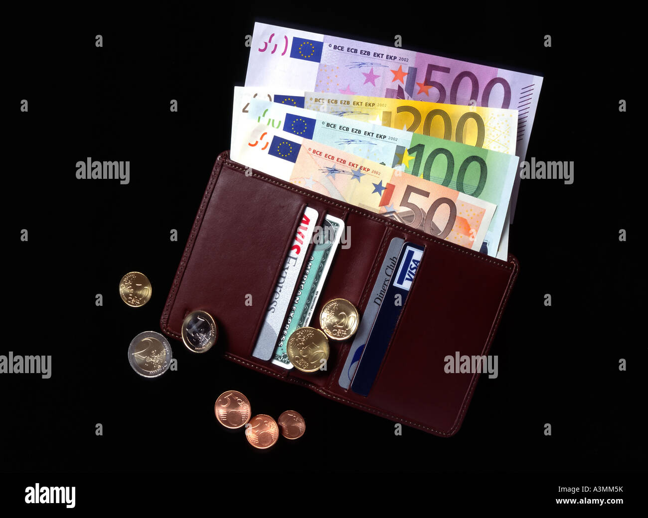 WALLET WITH EURO BANKNOTES AND COINS Stock Photo - Alamy