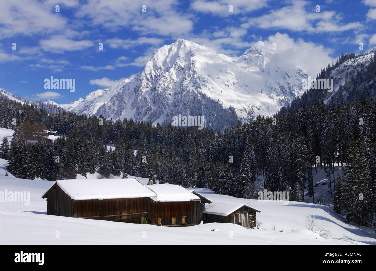 Alpine scene at Klosters Amongst the Silvretta group of the Swiss Alps ...