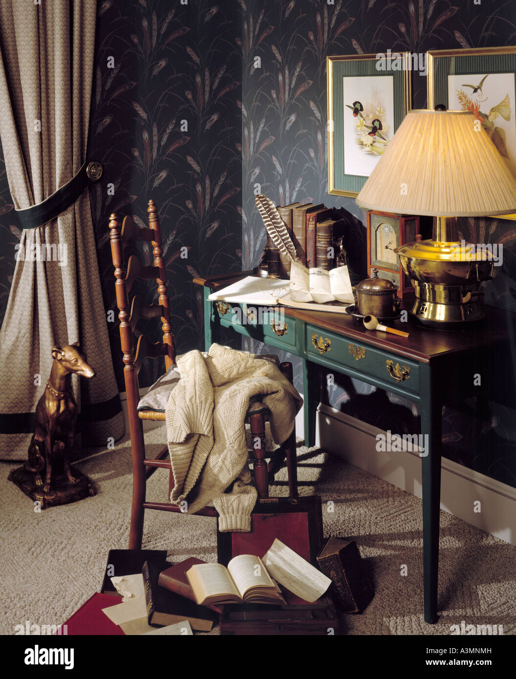 living room interior writers writing desk home office Stock Photo - Alamy