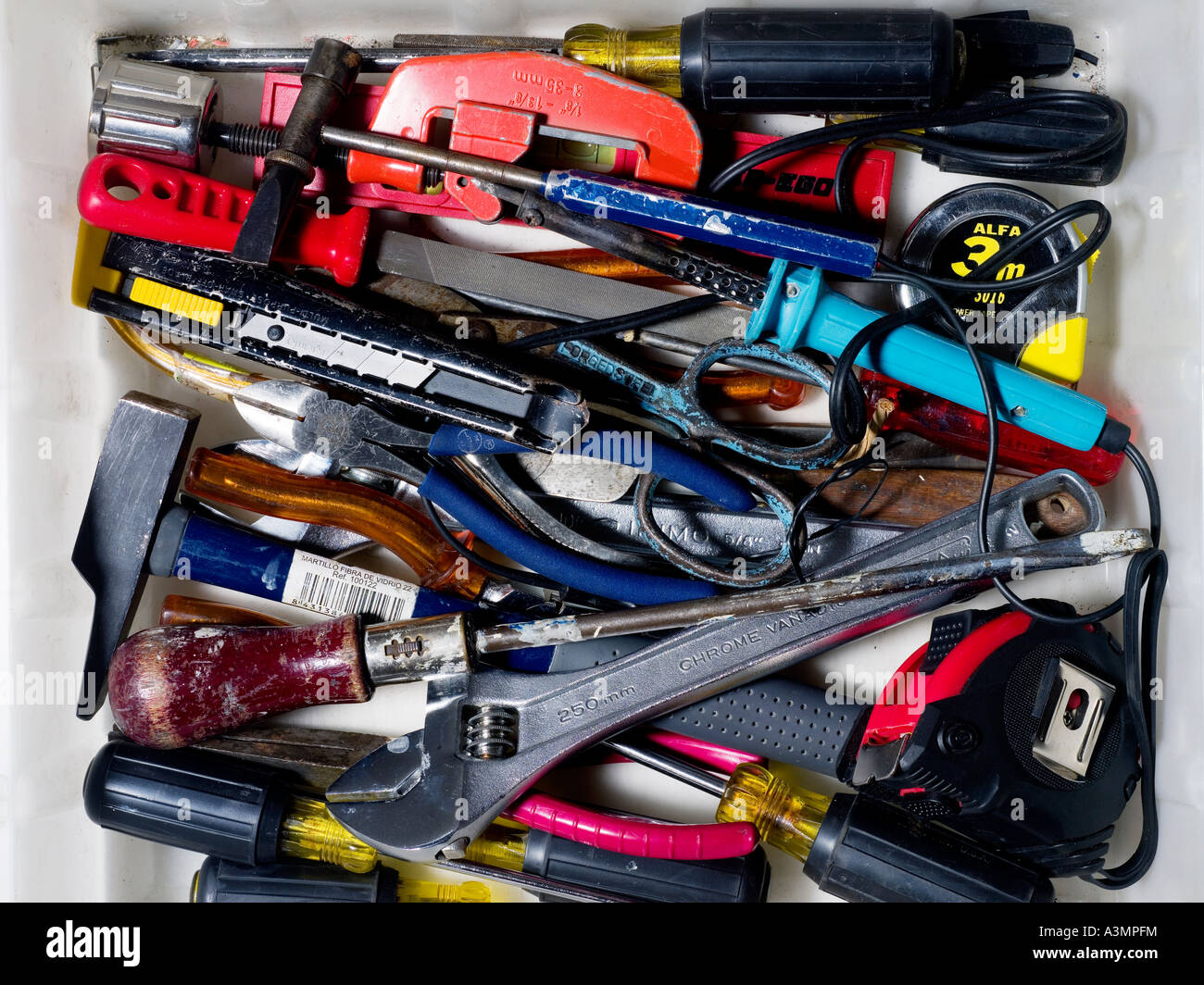 close up of tool box contents Stock Photo - Alamy