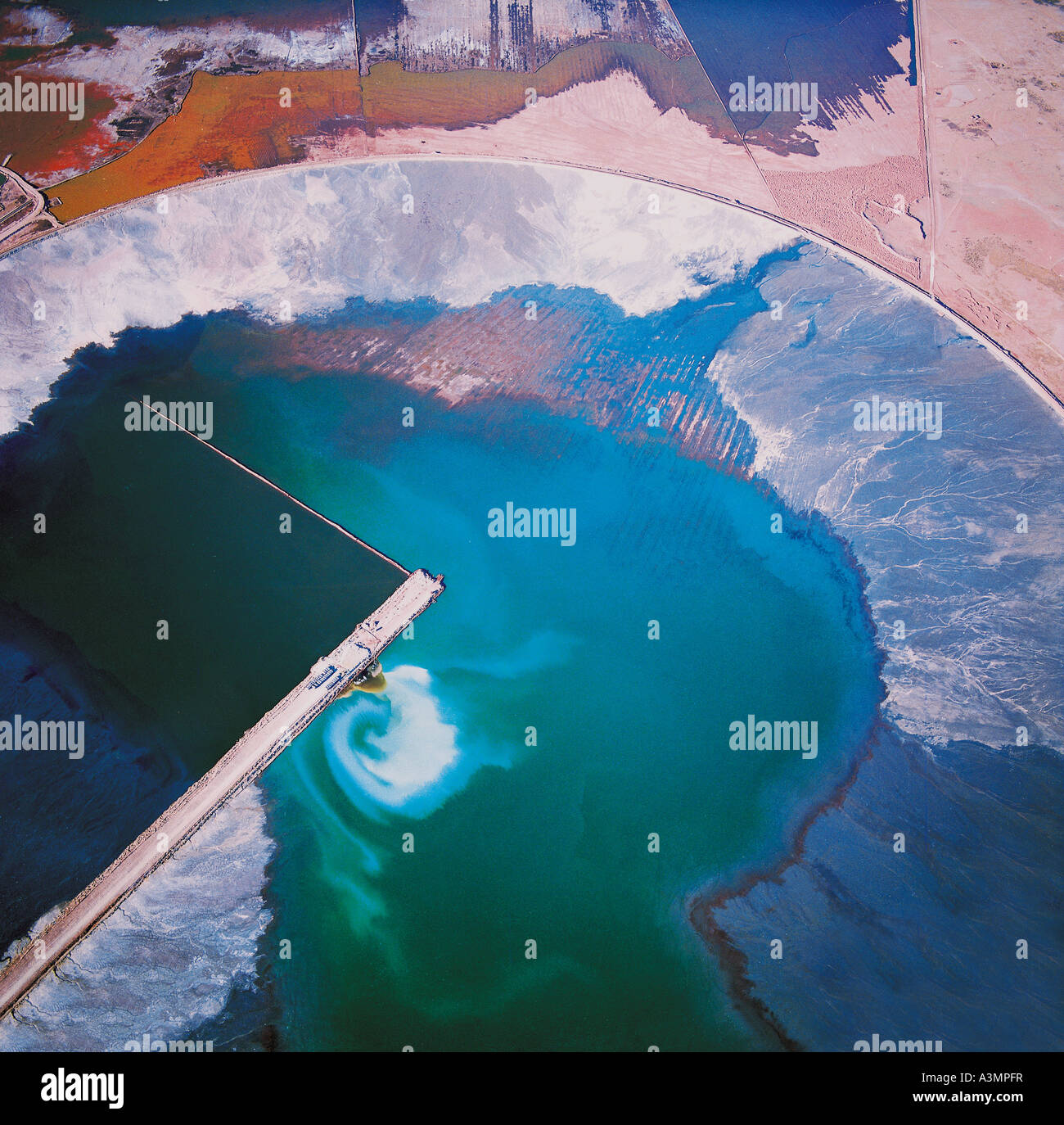 Aerial view of Ditch receiving the run- off from a gold mine Stock ...