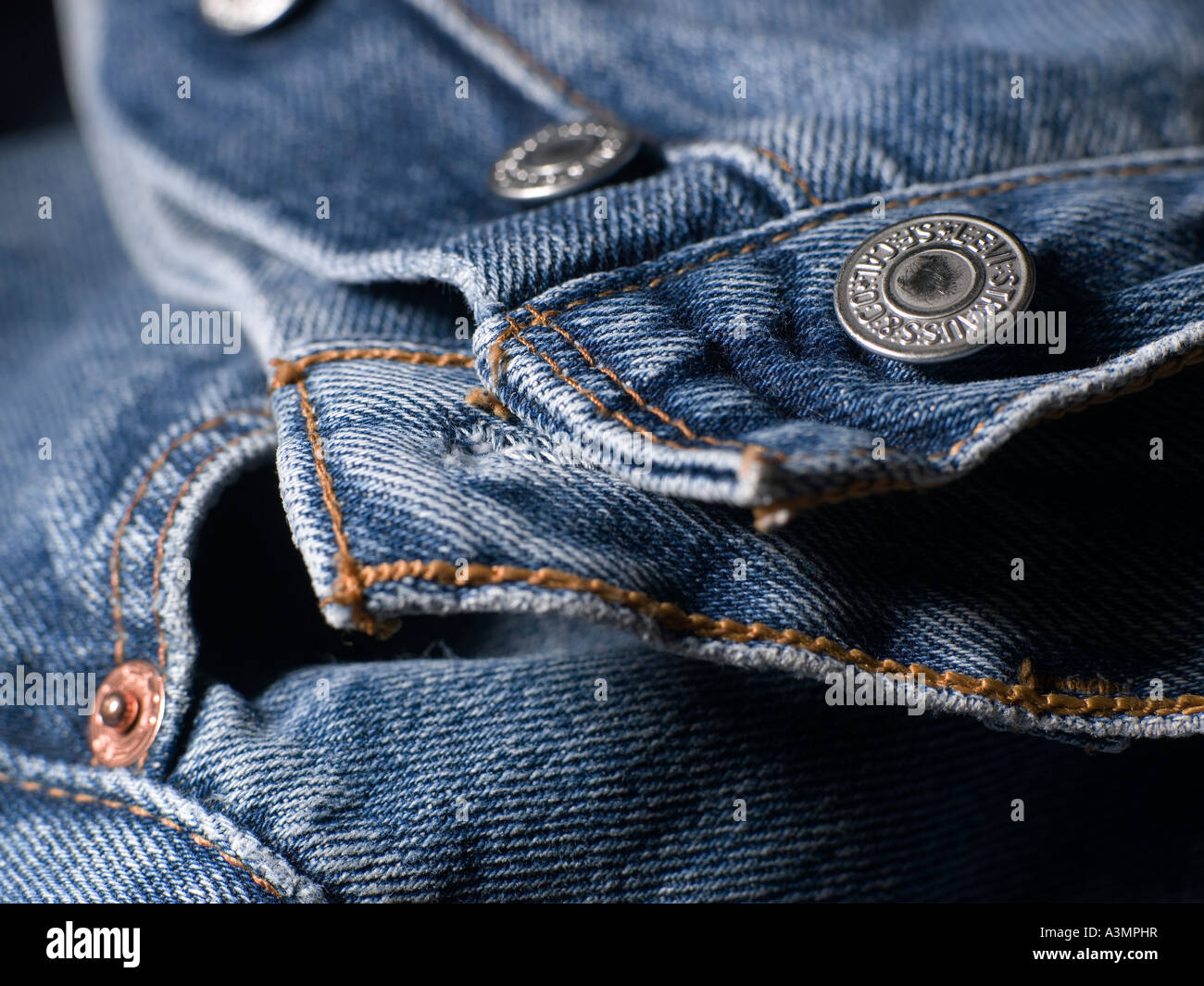 close up of Levi Blue jeans focus on buttons Stock Photo - Alamy