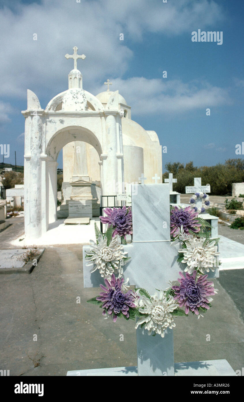 Greece Cyclades Islands Santorini grave Exo Gonia village Church Stock ...