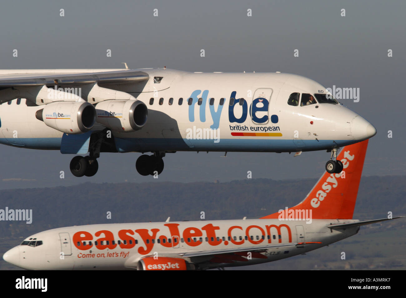 FlyBe Bae 146 landing with Easyjet Boeing 737 behind taken February ...