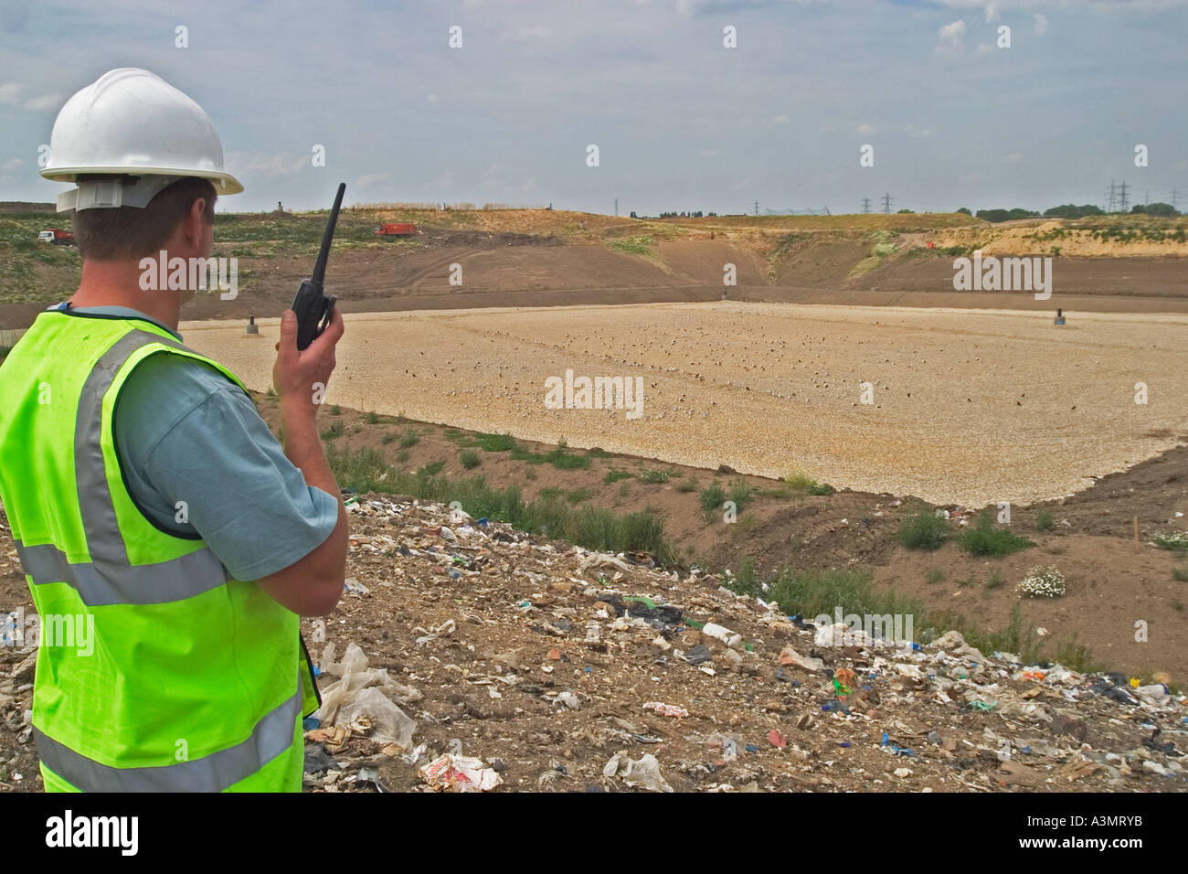 Cell of a new landfill site being prepared before filling with ...