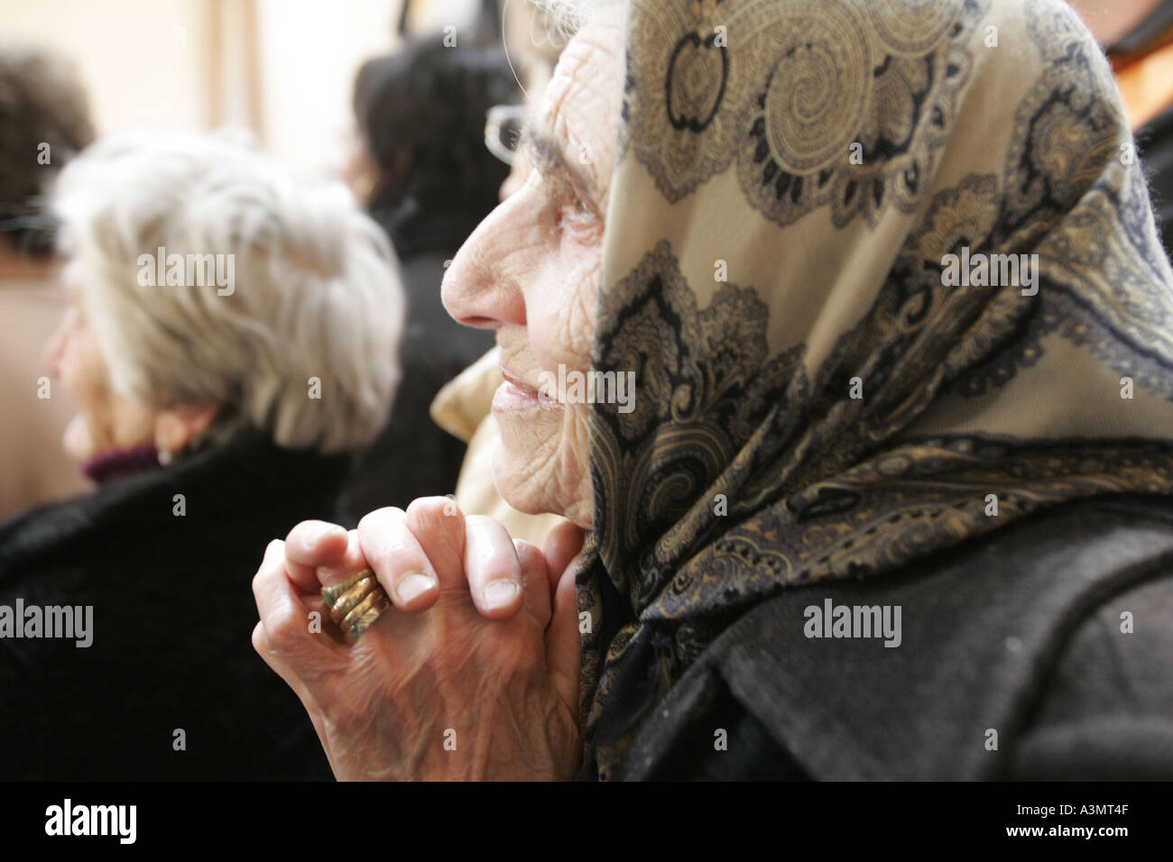 Old woman praying during the Misteri Good Friday Trapani Sicily Stock ...