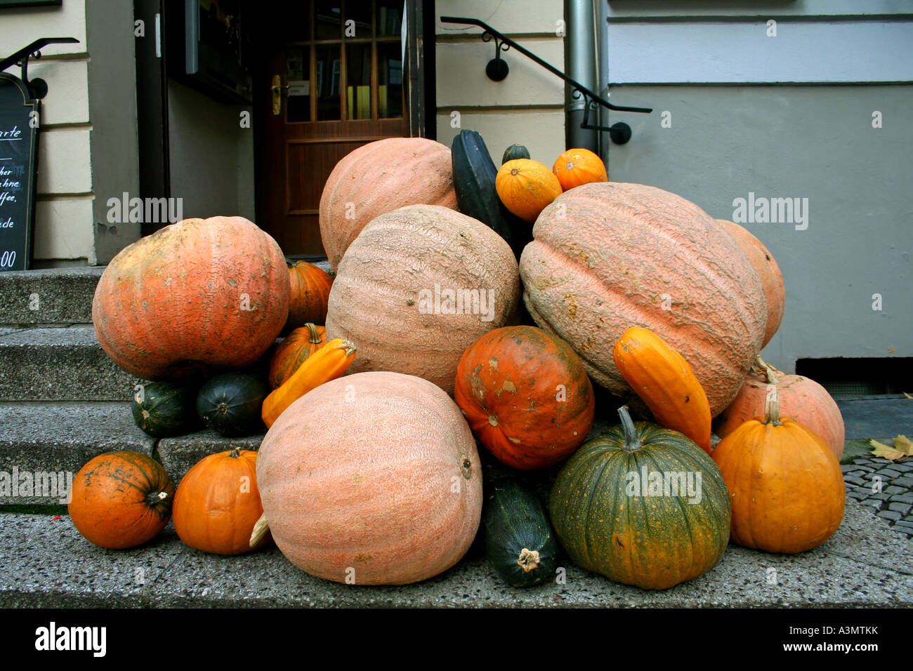 stack of pumpkins on display Stock Photo - Alamy