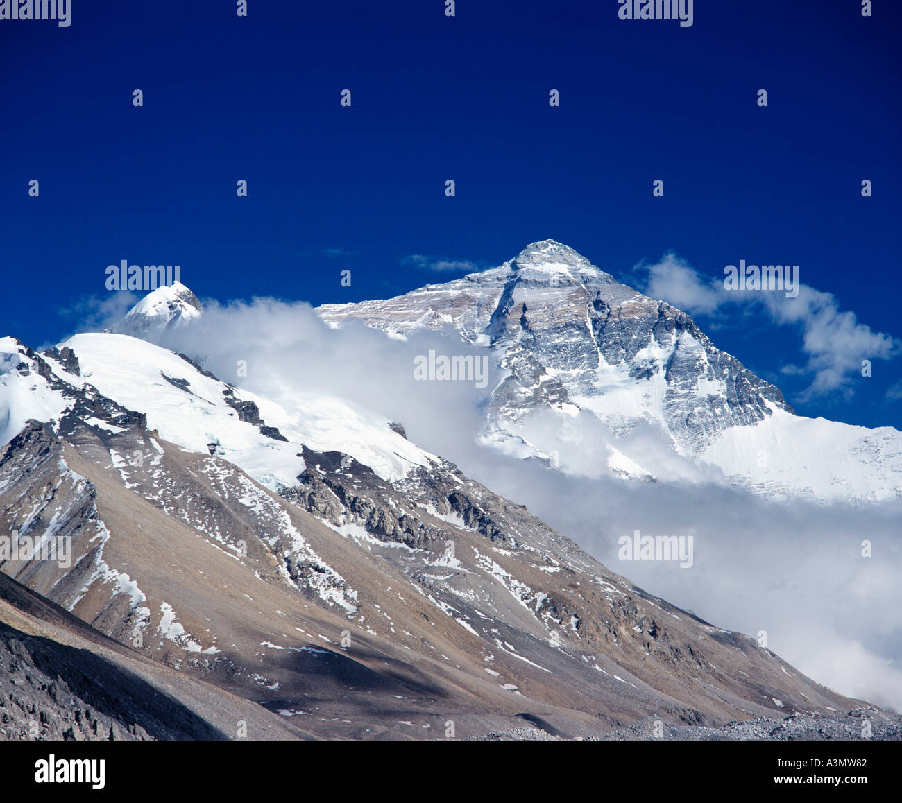 Mt Everest seen from the North Face Base Camp Tibet China Stock Photo ...