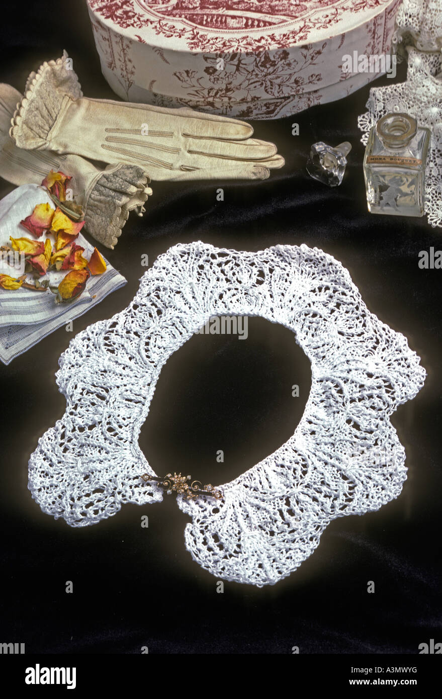 early american pattern patterned crochet crocheted dress collar gloves ...