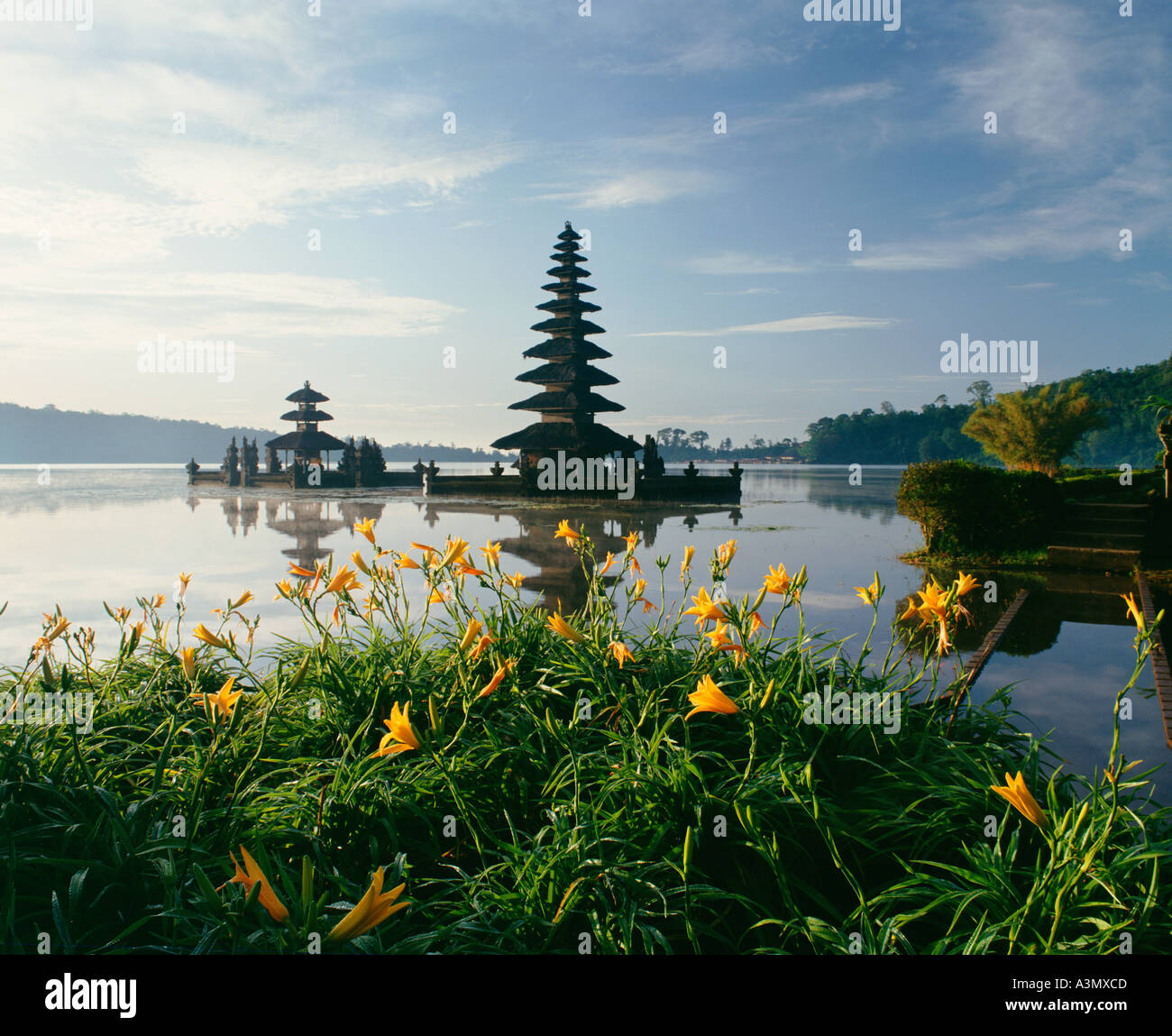 The mixed Buddhist Hindu temple of Ulu Danau built in the waters of ...