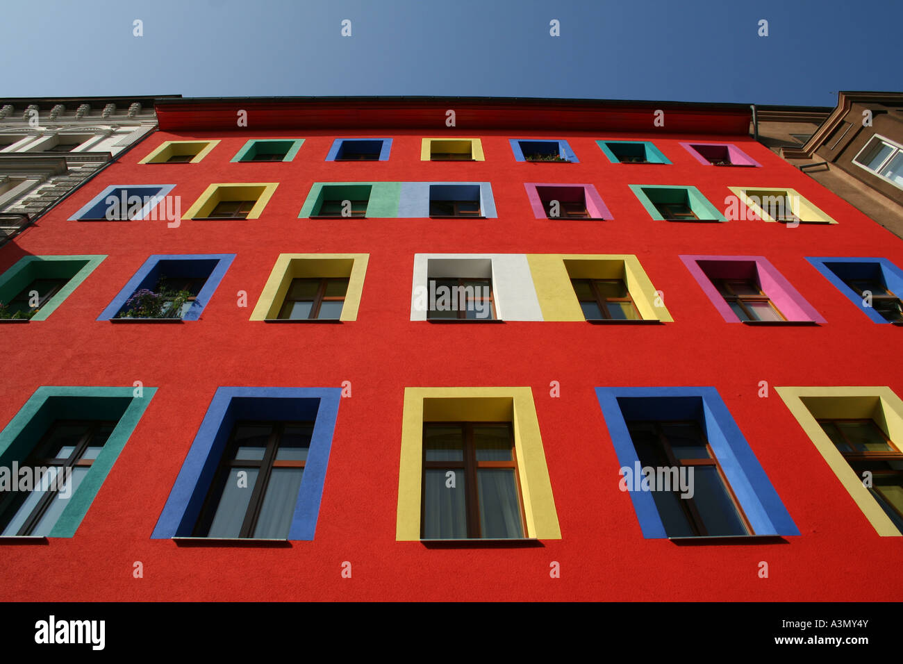 multicoloured windowed block Stock Photo - Alamy