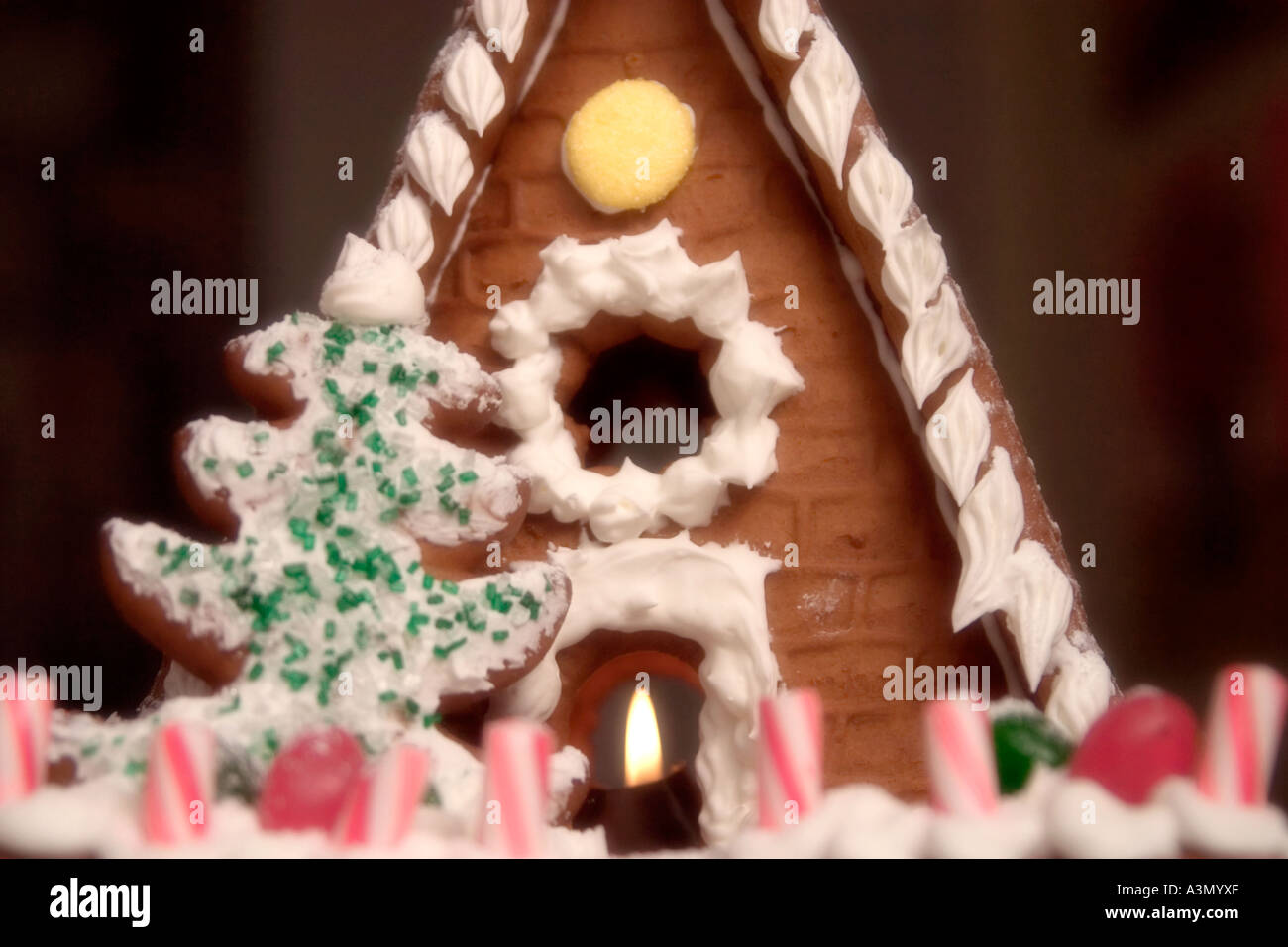 Gingerbread house - Christmas holiday display Stock Photo - Alamy