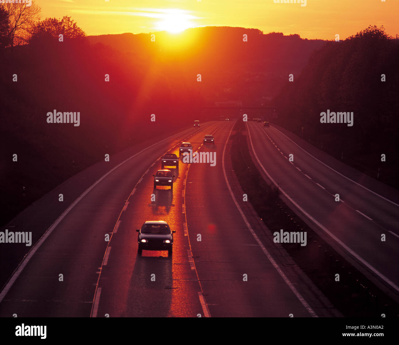 Road Transportation Highway Cars Sun Stock Photo - Alamy