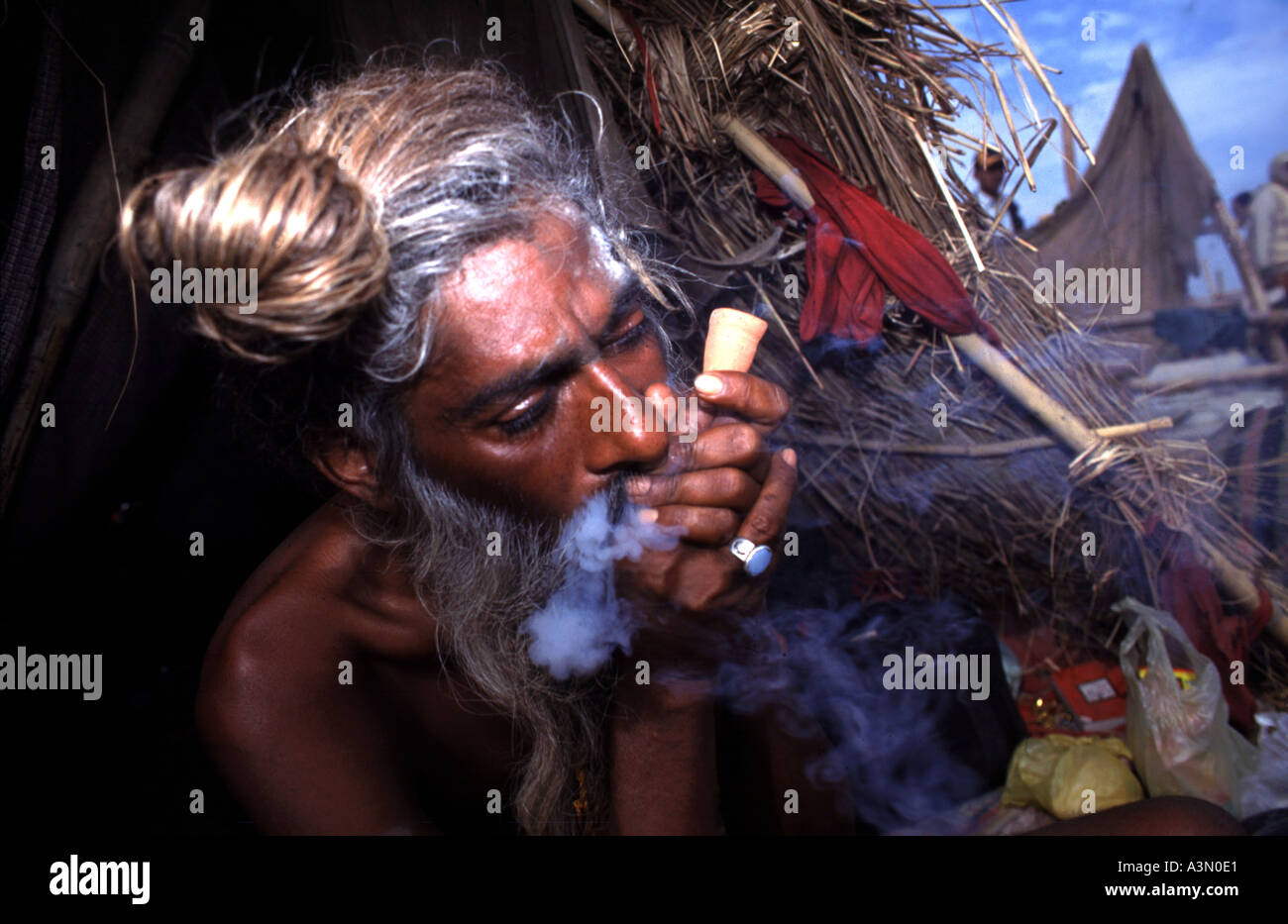 Charas cannabis chillum Kumbh Mela. Hardwar. Sadhus in India Stock ...