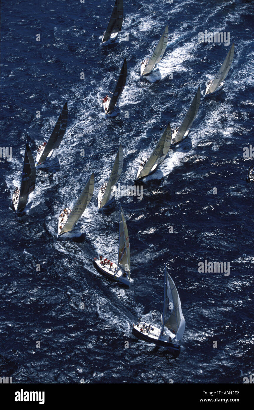 Fleet of Farr 40 racing yachts approaching the windward mark Stock ...