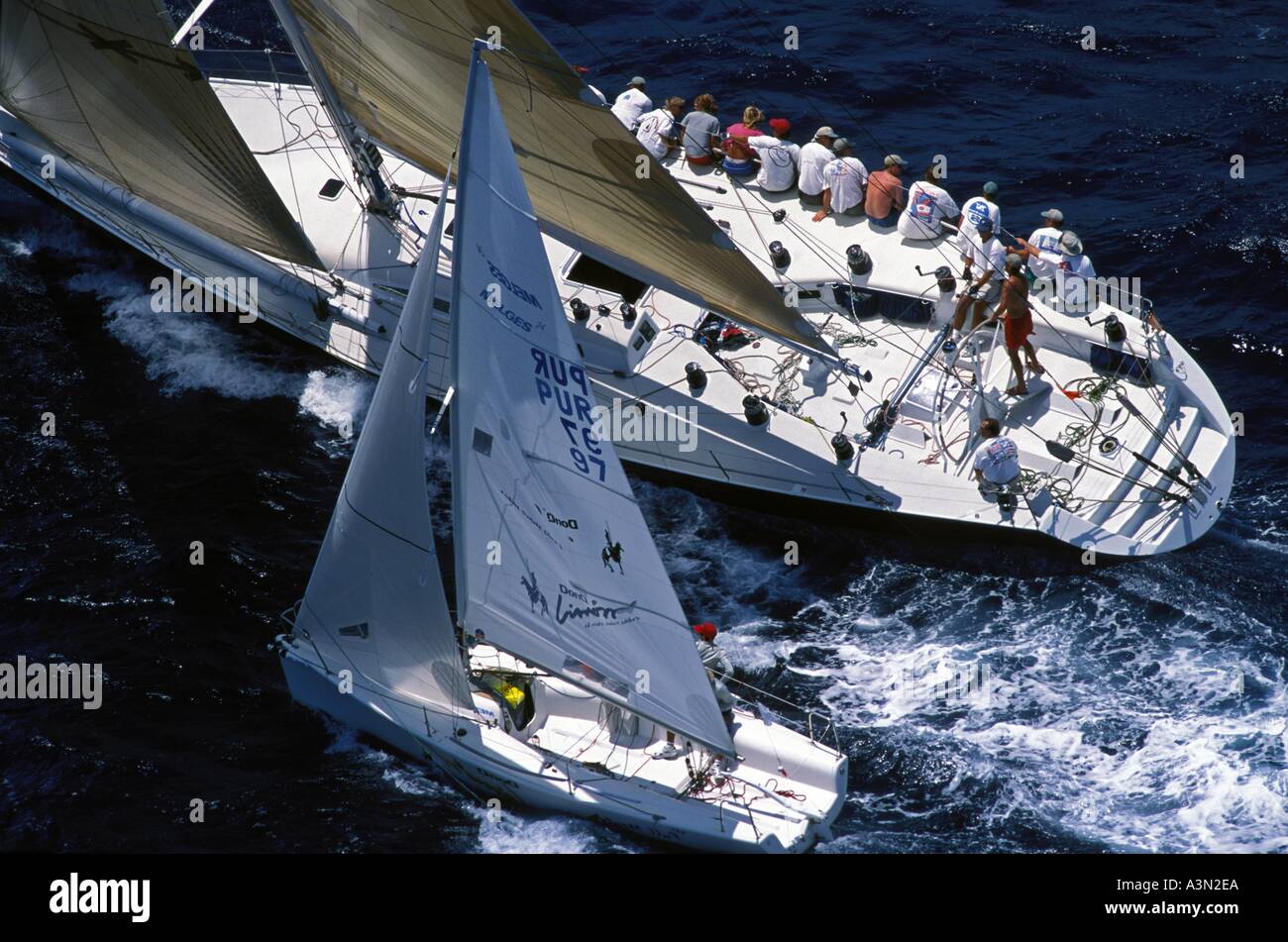 A maxi yacht and a Melges 24 racing in St Thomas US Virgin Islands ...