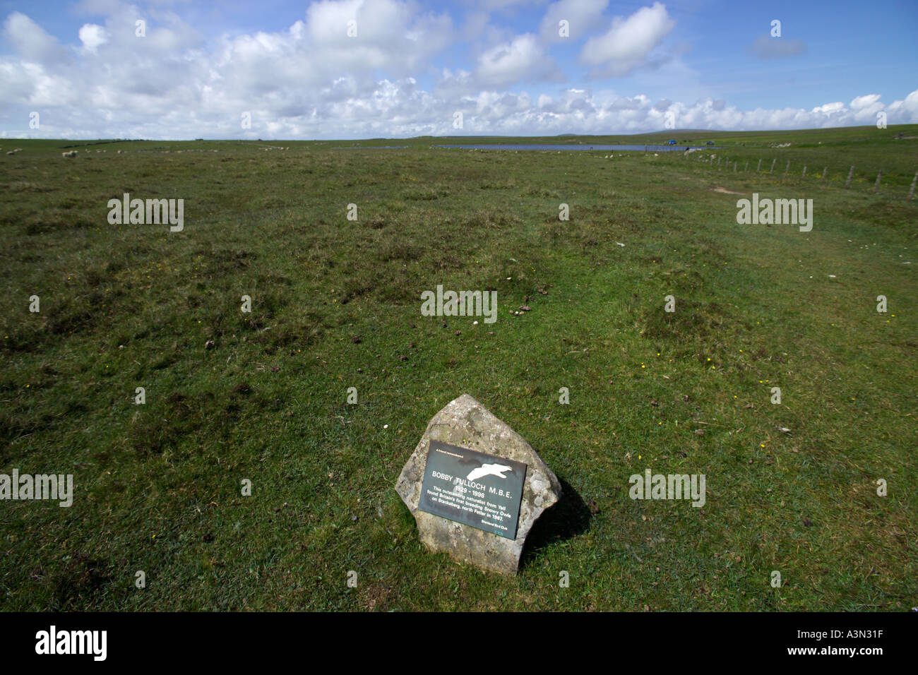 Memorial plaque to Bobby Tulloch loch Funzie Fetlar Shetland Stock ...