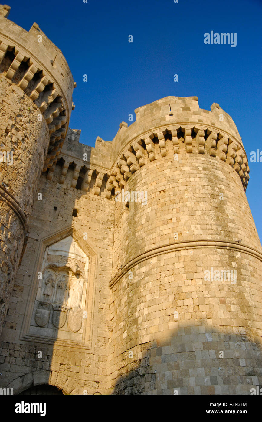 Marine Gate of Rhodes Crusader castle, Old Town, Rhodos, Greece Stock ...