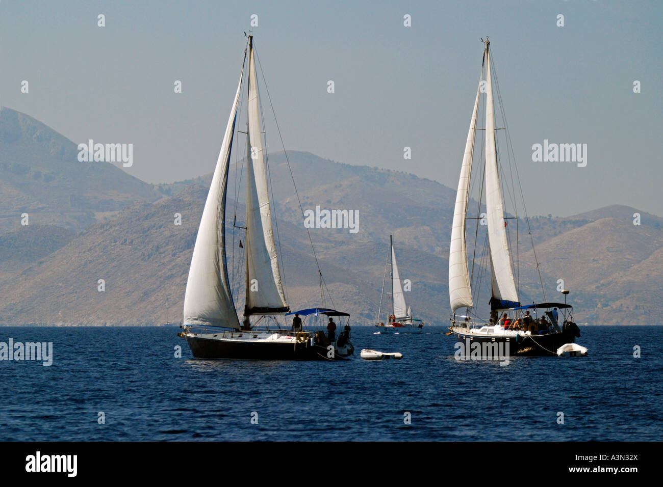 Horizontal Sailboats off the Datca Peninsula, Aegean Sea, Turkey Stock ...
