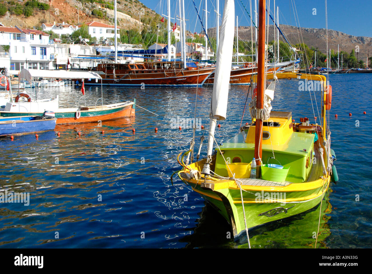 Harbor and fishing boats, Bozburn, Datca Peninsula, Turkey Stock Photo ...
