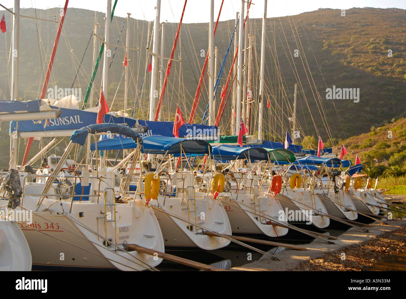 Sunsail Flotilla Sailboats in small harbor on the Datca Peninsula ...