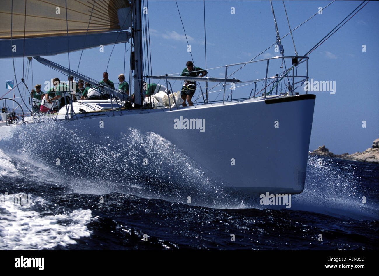 Maxi yacht sailing downwind under spinnaker Stock Photo - Alamy