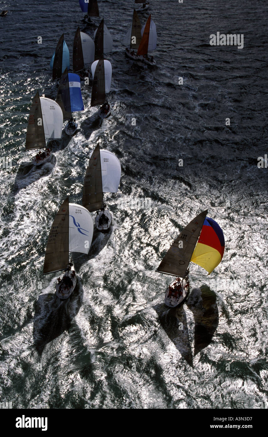 Fleet of yachts racing downwind in a gale at sea Stock Photo - Alamy