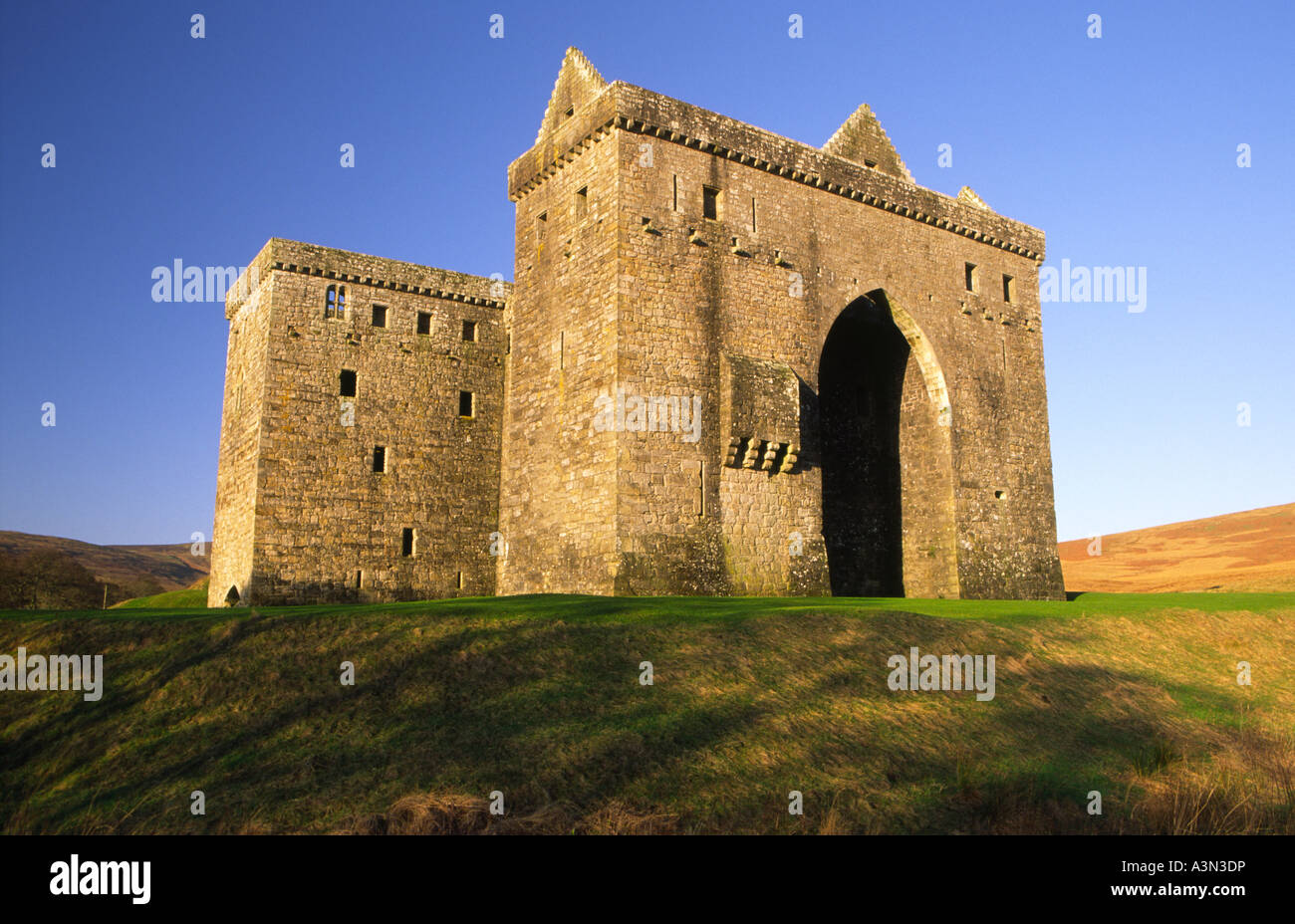 The foreboding eerie evil lonely ruins of Hermitage Castle near ...