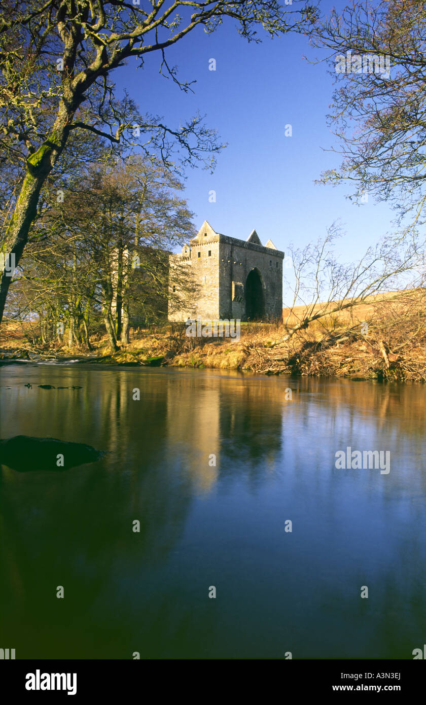 Early morning light on the eerie lonely ruin evil ruin of Hermitage ...