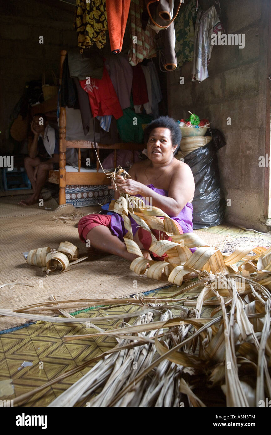 Woman weaving mats Island of Taveuni Fiji Melanesia South Pacific Stock ...