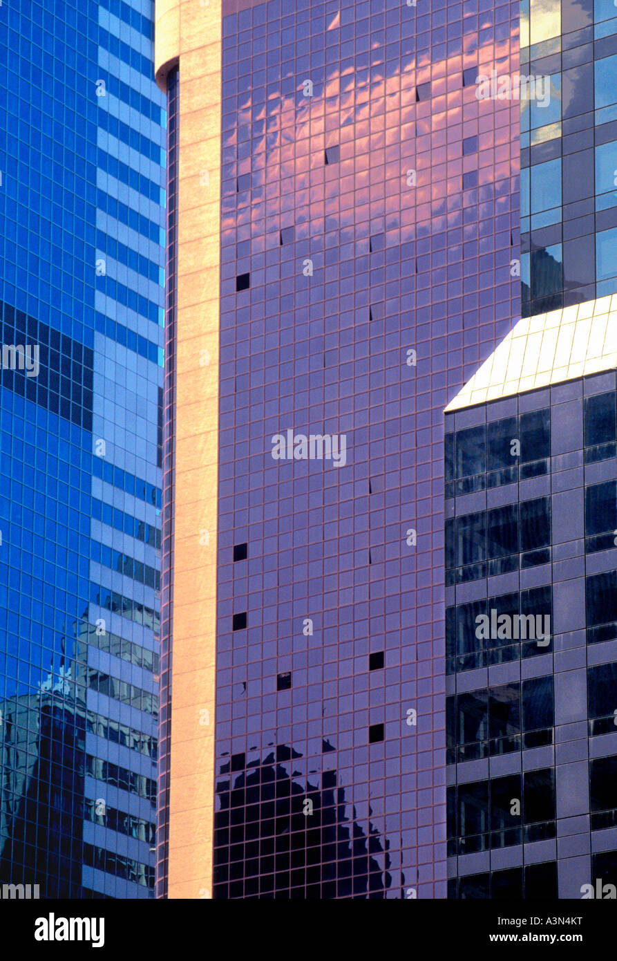 High rise office buildings windows in midtown manhattan form a colorful ...