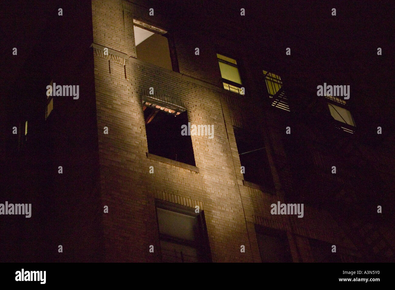 View of a burnt out apartment building on 147th street in Harlem New ...