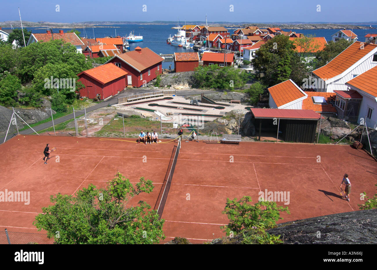 Aerial view of men playing tennis Stock Photo - Alamy