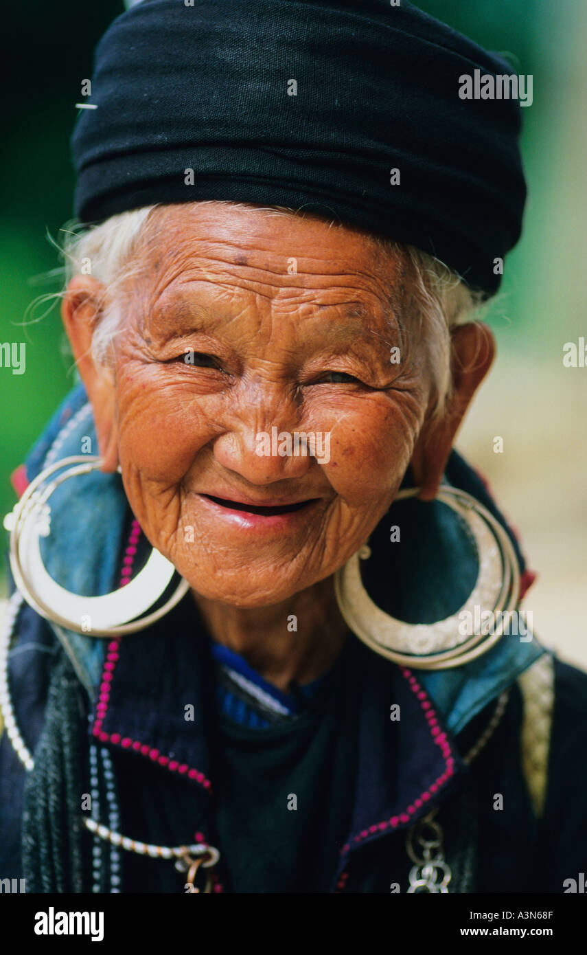 Old woman from the Black H mong ethnic group near Sapa in northern ...