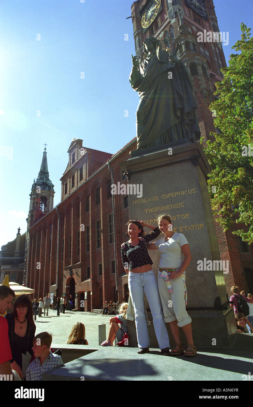 Two young women posing in front of the statue of Nicolaus Copernicus in ...