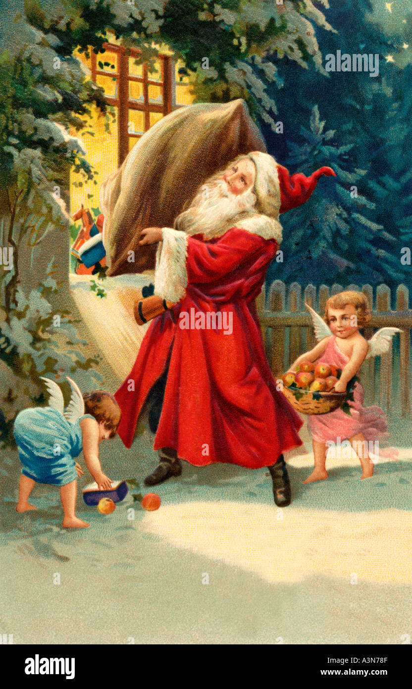 Vintage Lithograph of Santa Claus Stock Photo - Alamy