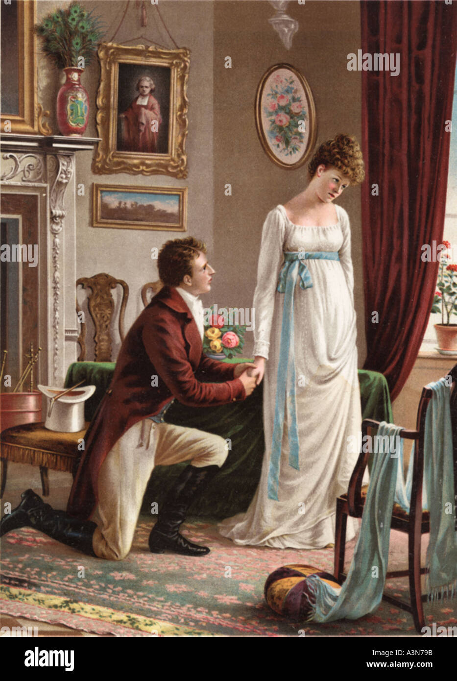 Vintage illustration of courting couple Stock Photo - Alamy