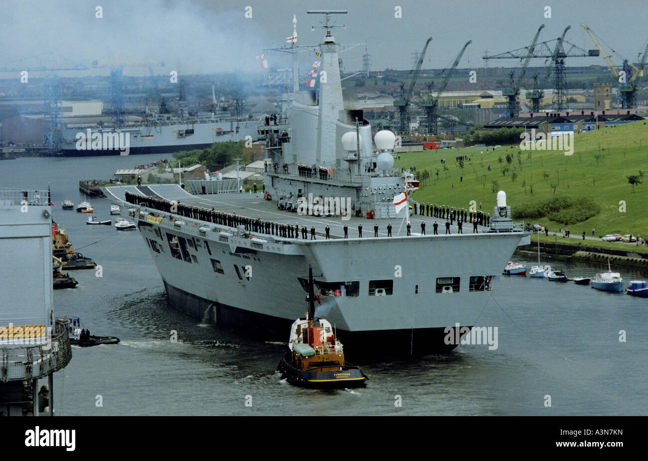 HMS ILLUSTRIOUS AT LAUNCH SWAN HUNTERS SHIP YARD WALLSEND NEWCASTLE ...