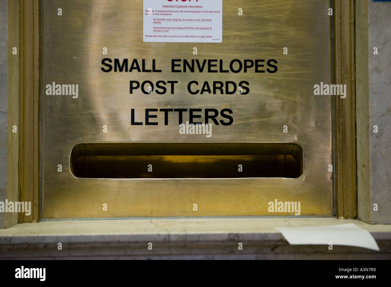 Close up view of a mailbox at the James A Farley Post Office building ...