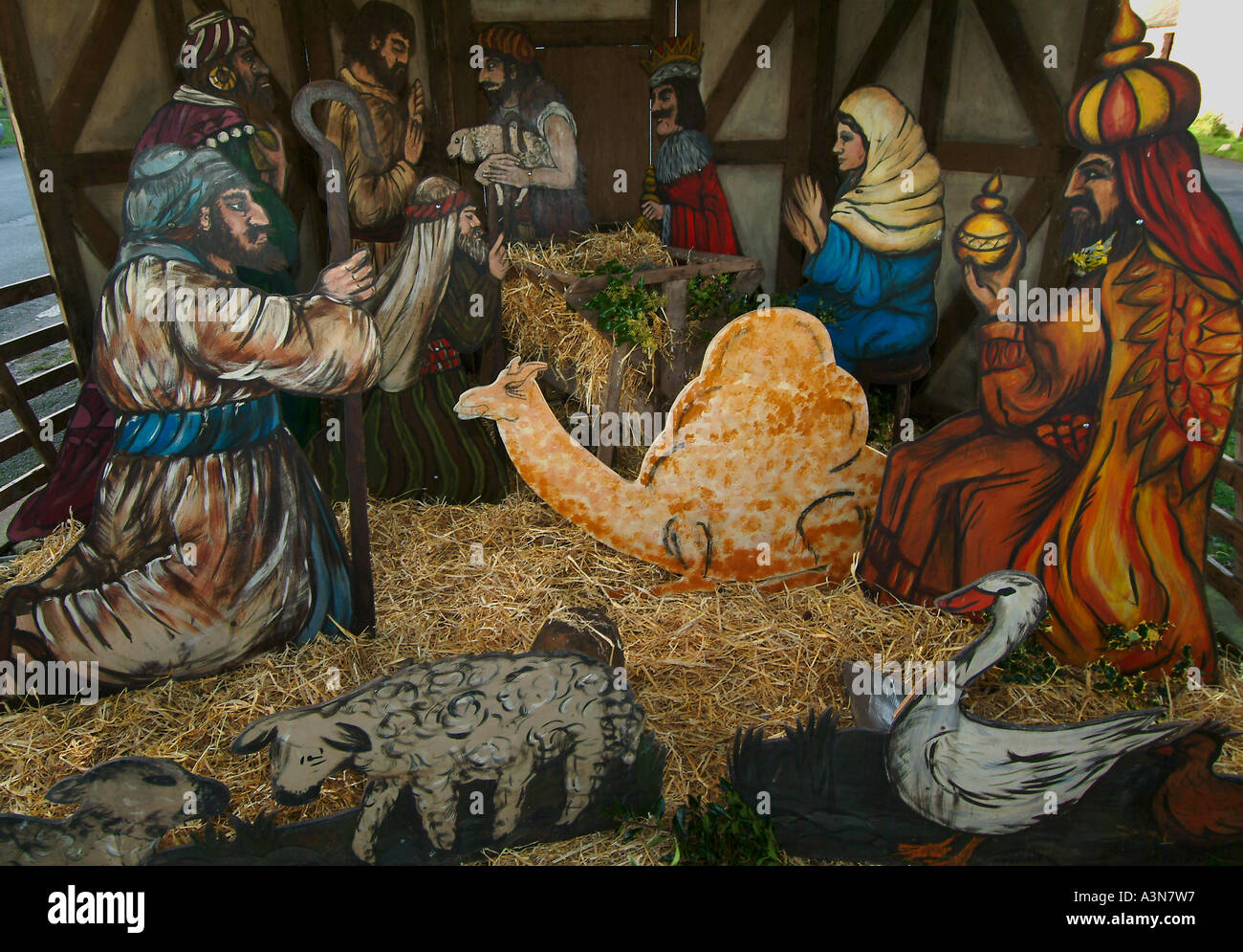 Traditional Christmas nativity scene, Hesket Newmarket, Cumbria Stock ...