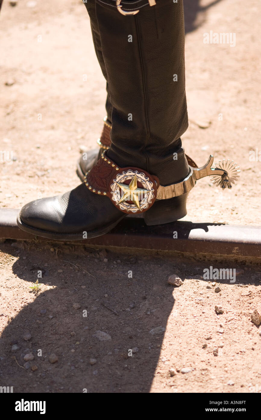 Custom made spurs and boots for western re enactment Stock Photo - Alamy