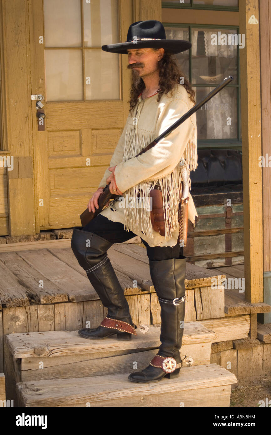 Actor dressed in authentic frontier outfit of lawman in the mid 1800 s ...