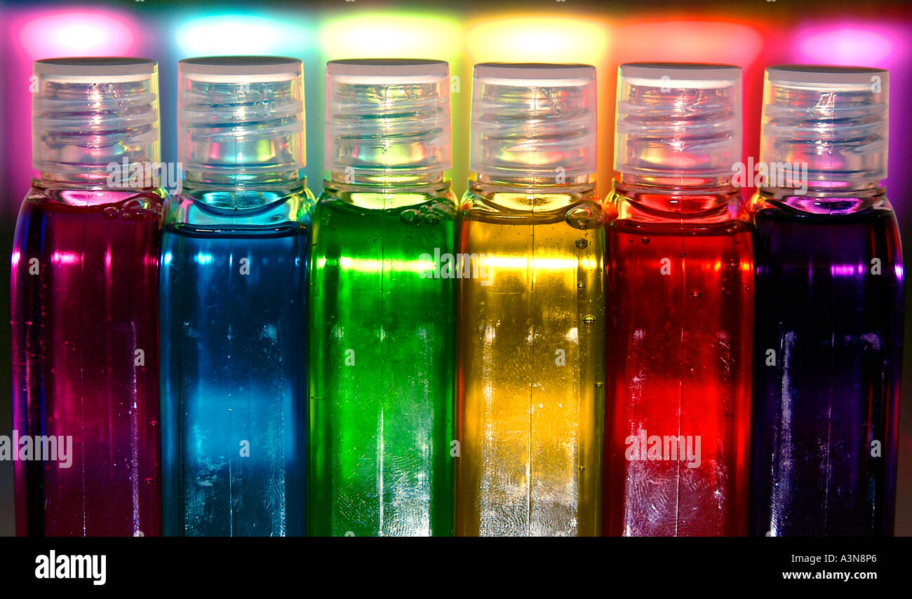 Bottles of multi coloured liquid Stock Photo - Alamy