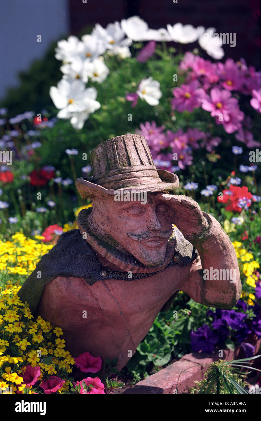 Statue of Sir Walter Raleigh in a garden in East Budleigh Devon close ...